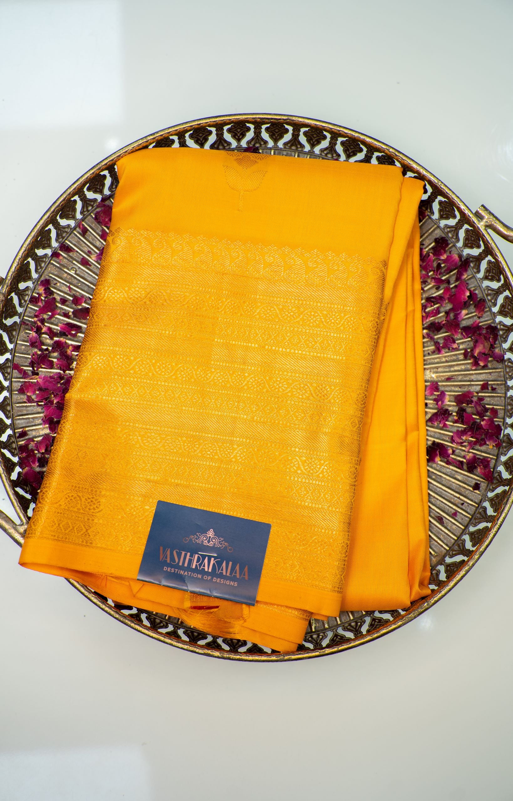 Haldi Glow: Haldi Yellow Hand Crafted Kanchipuram Silk Saree with Long ...